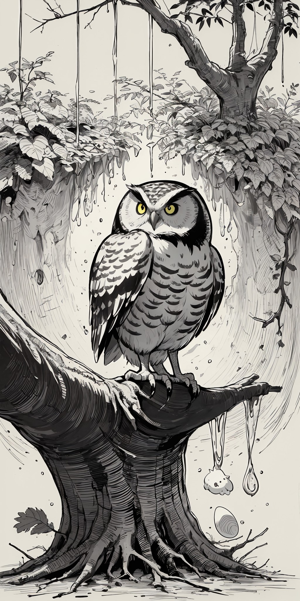 ink drawing, cross hatching owl 🦉 — Yodayo
