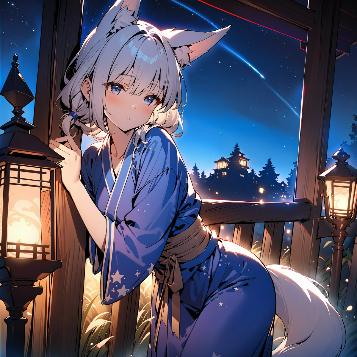 White haired foxxo in the night — Yodayo