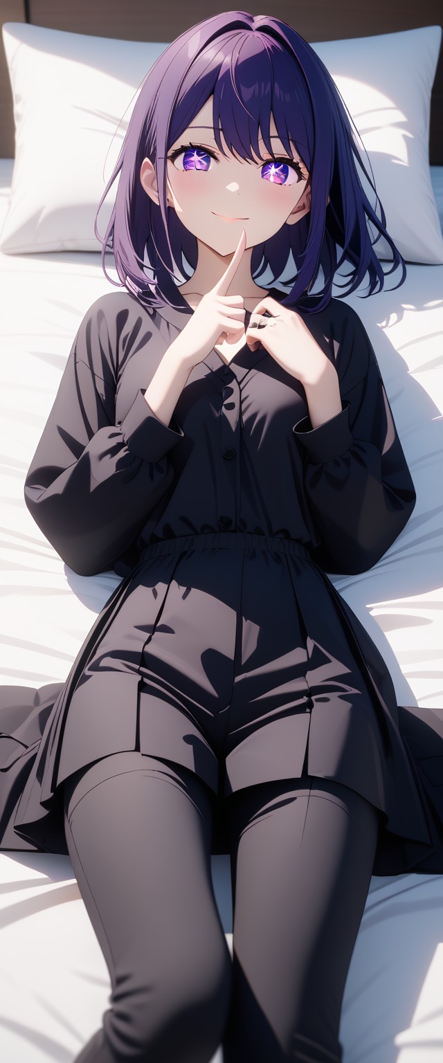 Ai Hoshino wears a black pajamas V2. — Yodayo