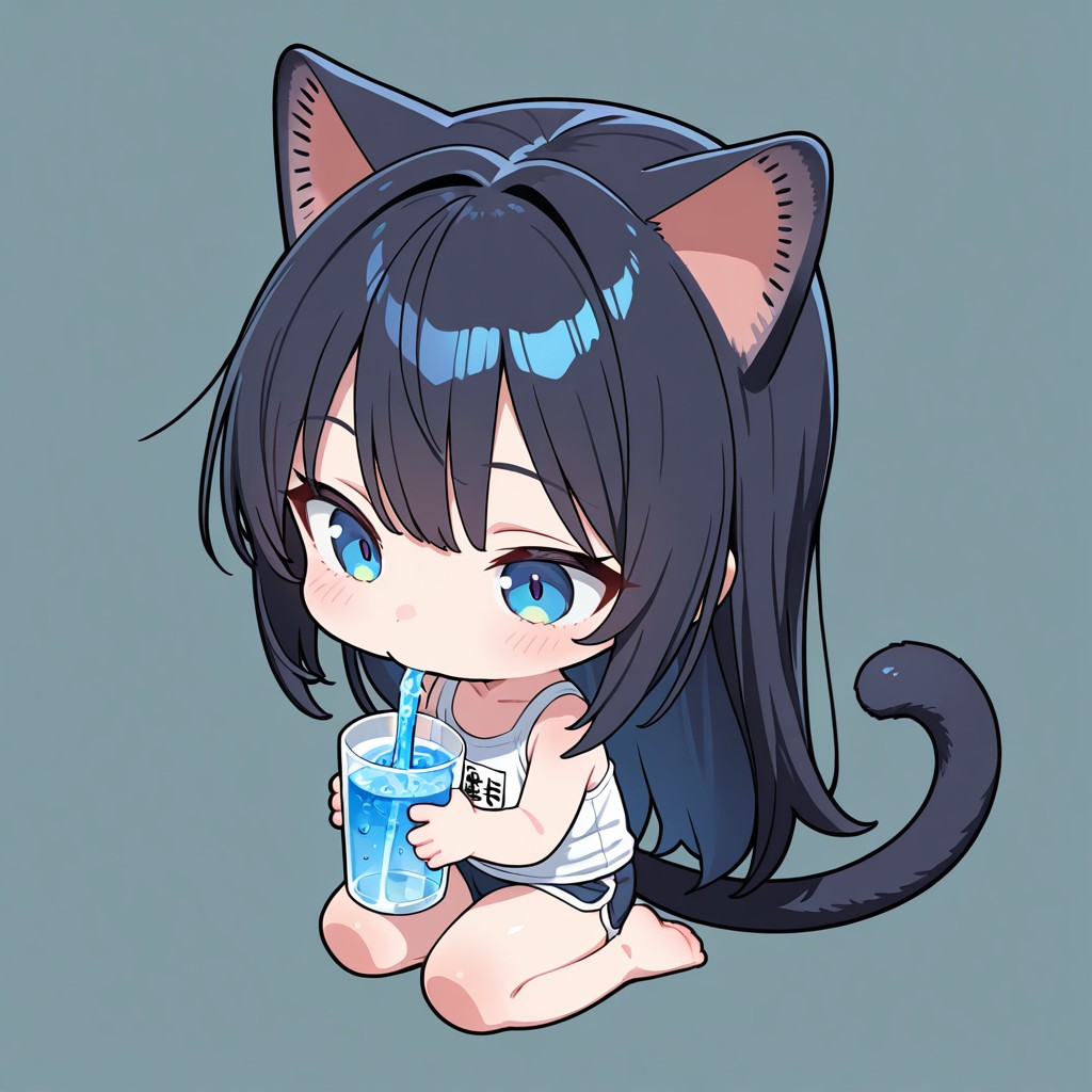 Chibi morri drinking water — Yodayo