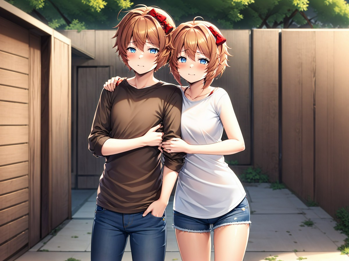 Sayori and MC hugging and playin around :p (DDLC) — Yodayo
