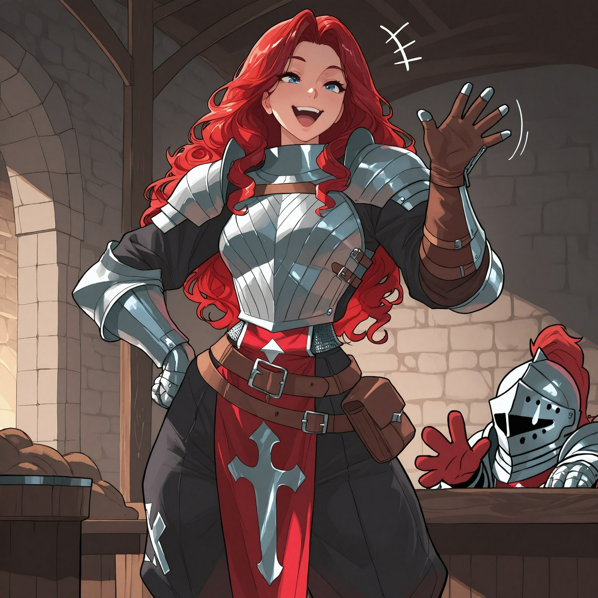 Brynda at a Tavern in her knightly outfit (Greatpants Monday) — Yodayo