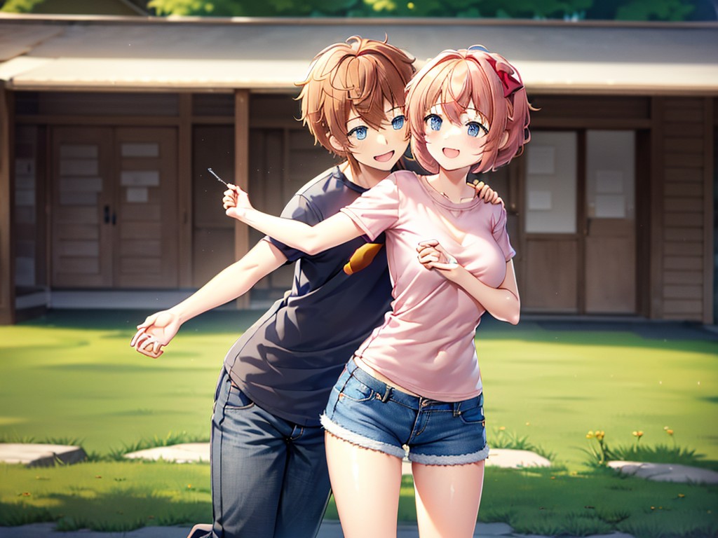 Sayori and MC hugging and playin around :p (DDLC) — Yodayo